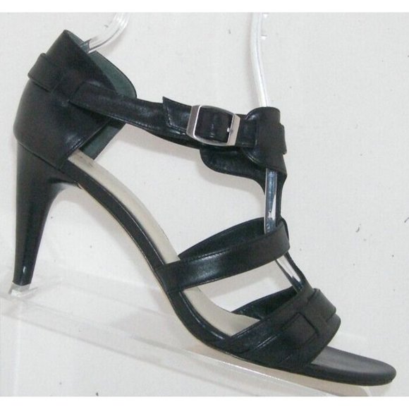 Via Spiga | Shoes | Via Spiga Black Leather Tstrap Peep Toe Buckle Ankle Strap Sandal Heels 8m ...